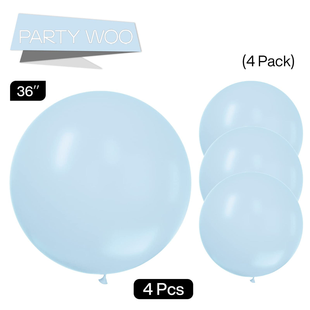 PartyWoo Baby Blue Balloons 4 pcs 36 Inch Extra Large Big Jumbo Giant