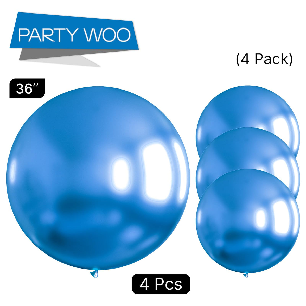 PartyWoo Metallic Blue Balloons 4 pcs 36 Inch Extra Large Big Jumbo Gi