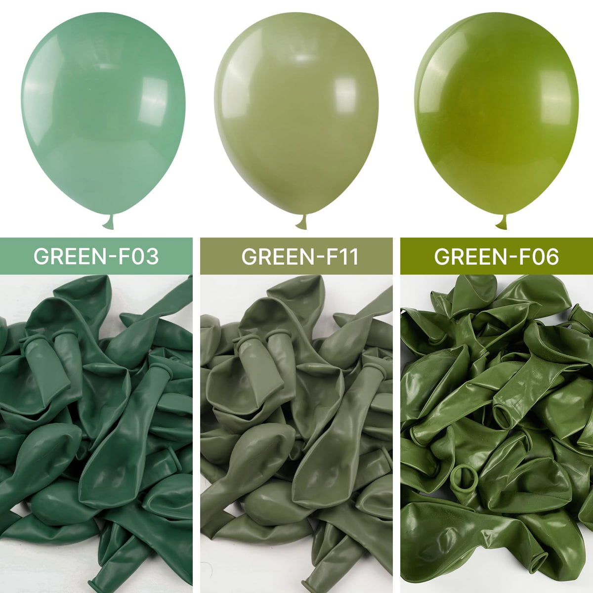 PartyWoo Dusty Green Balloons 100 pcs Different Sizes of 18 12 10 5 In